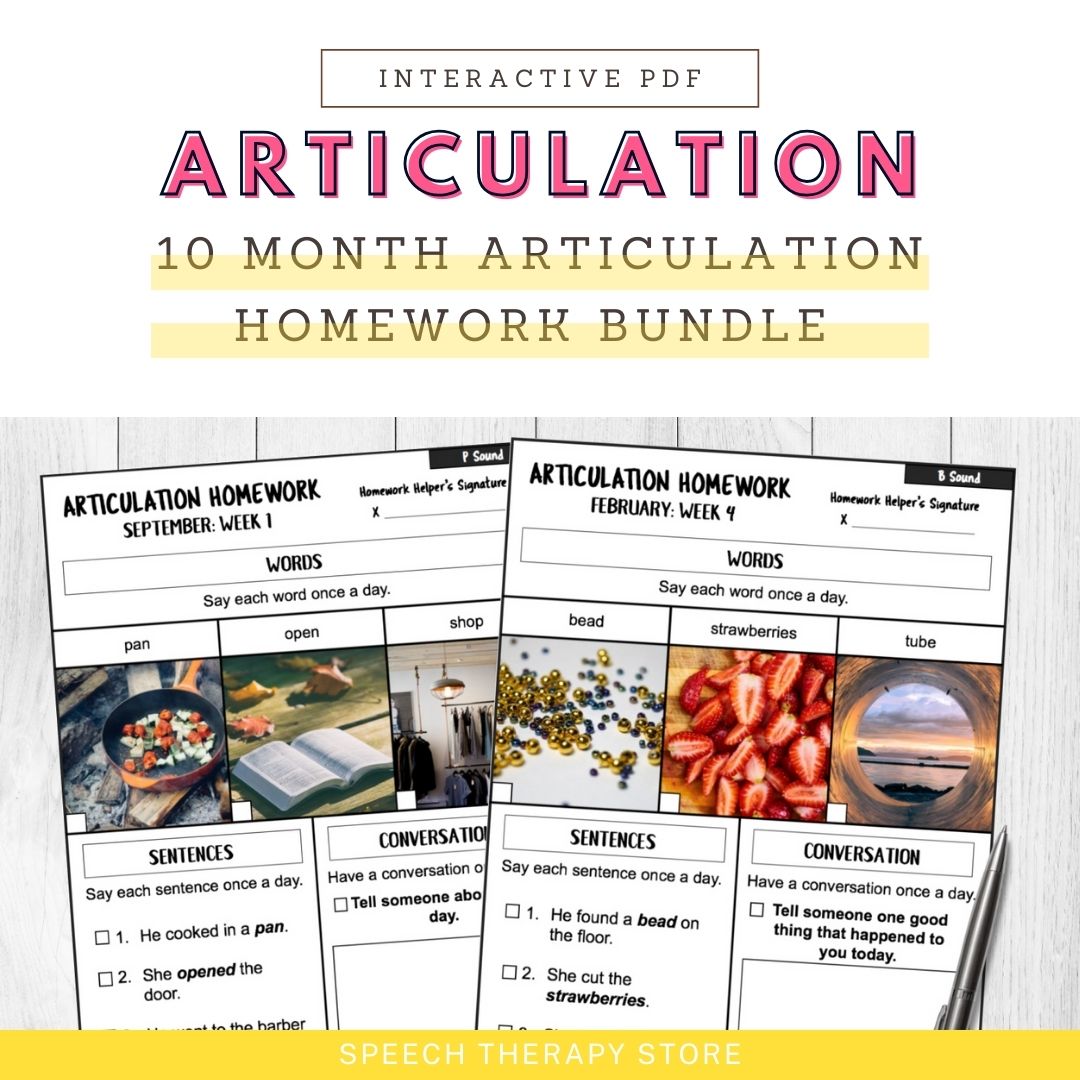 10 Month Articulation Homework – Speech Therapy Store