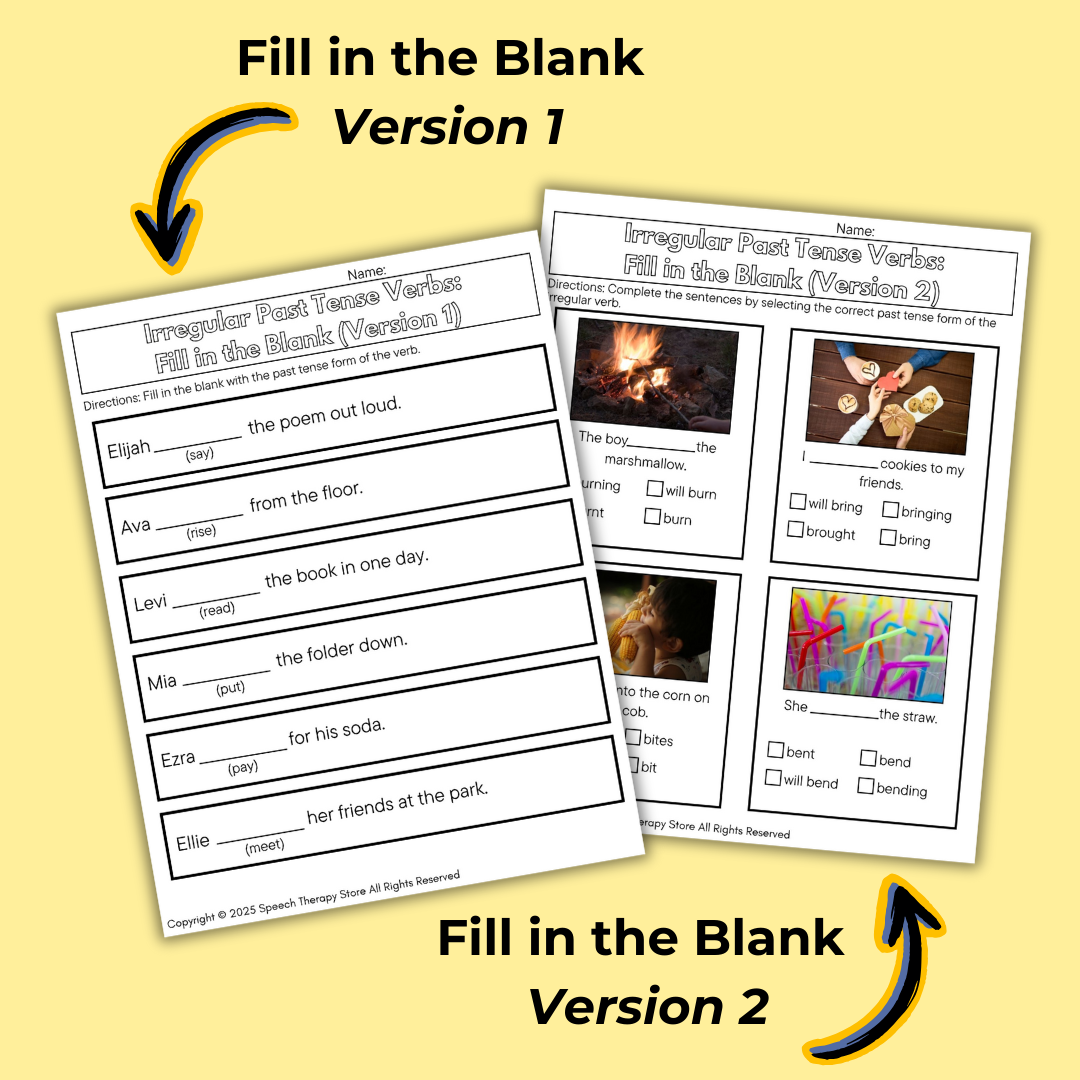 Irregular Past Tense Verbs – Speech Therapy Store