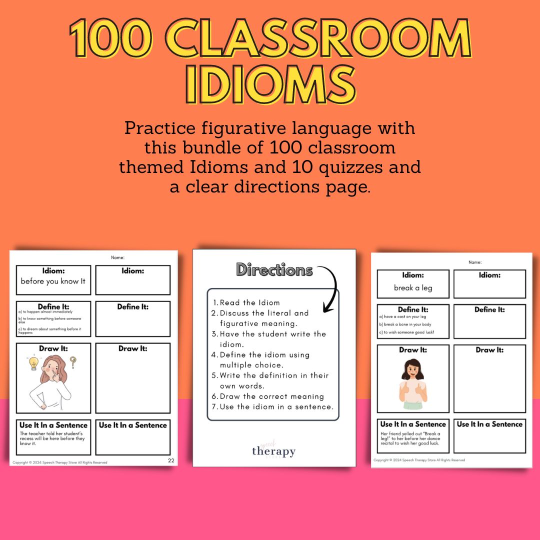 100 Common Classroom Idioms – Speech Therapy Store