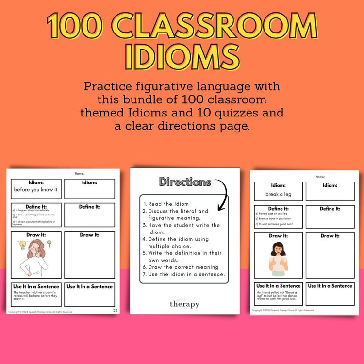 100 Common Classroom Idioms – Speech Therapy Store