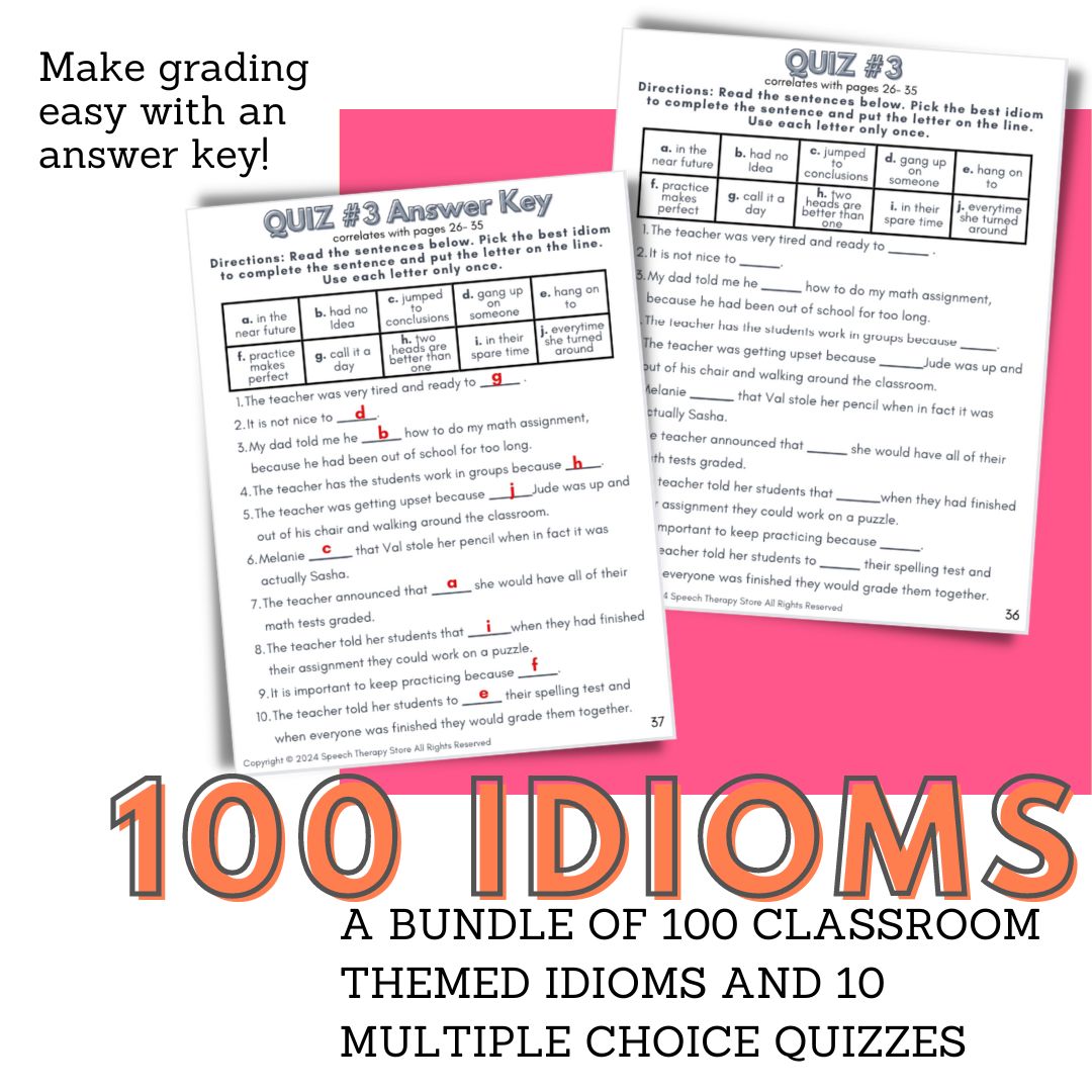 100 Common Classroom Idioms – Speech Therapy Store