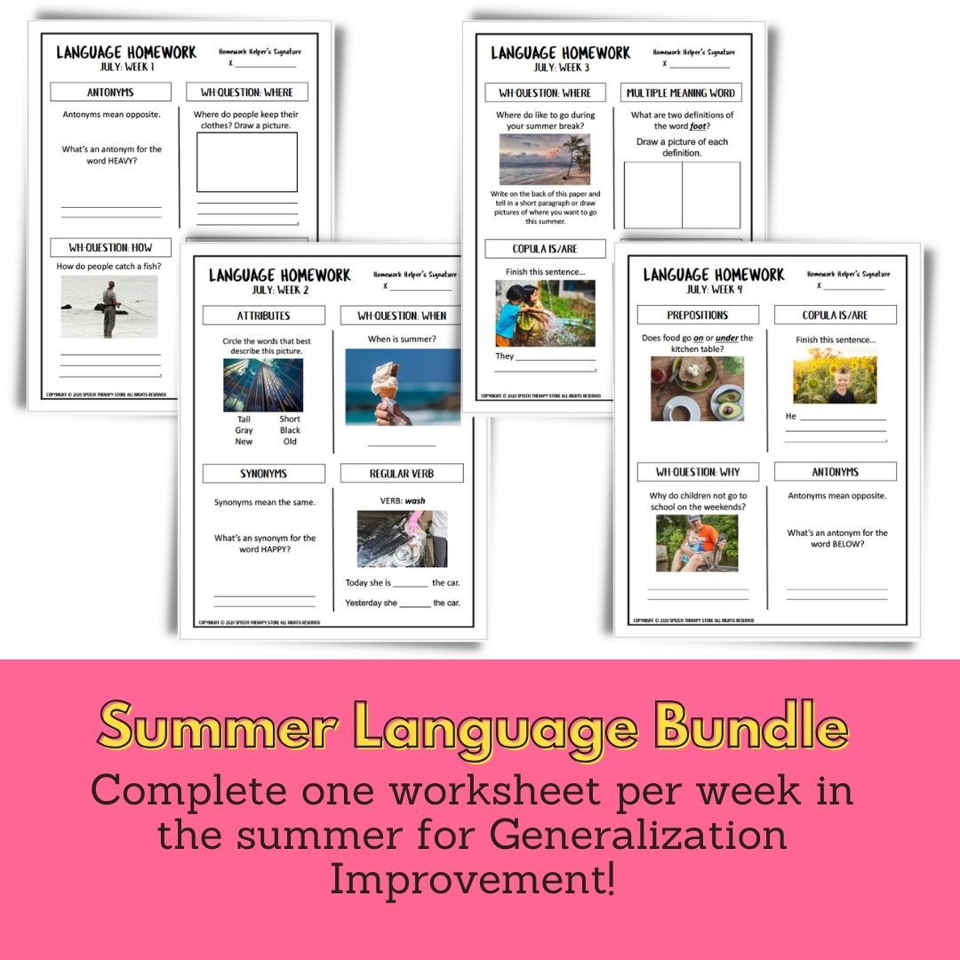 Summer Homework Bundle: Articulation, Language, & Social Skills ...