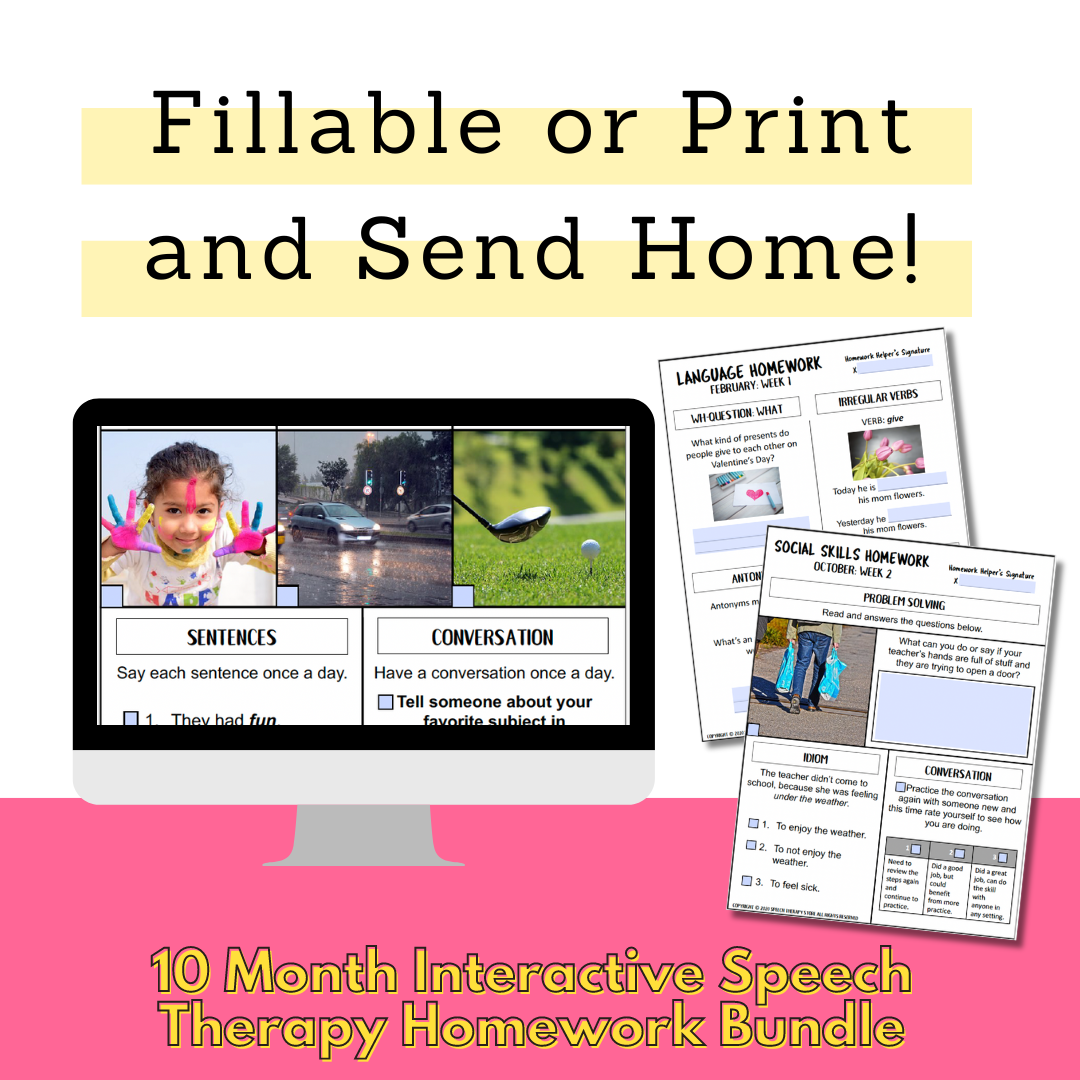 10 Month Speech Therapy Homework Bundle: Articulation, Language, and S ...