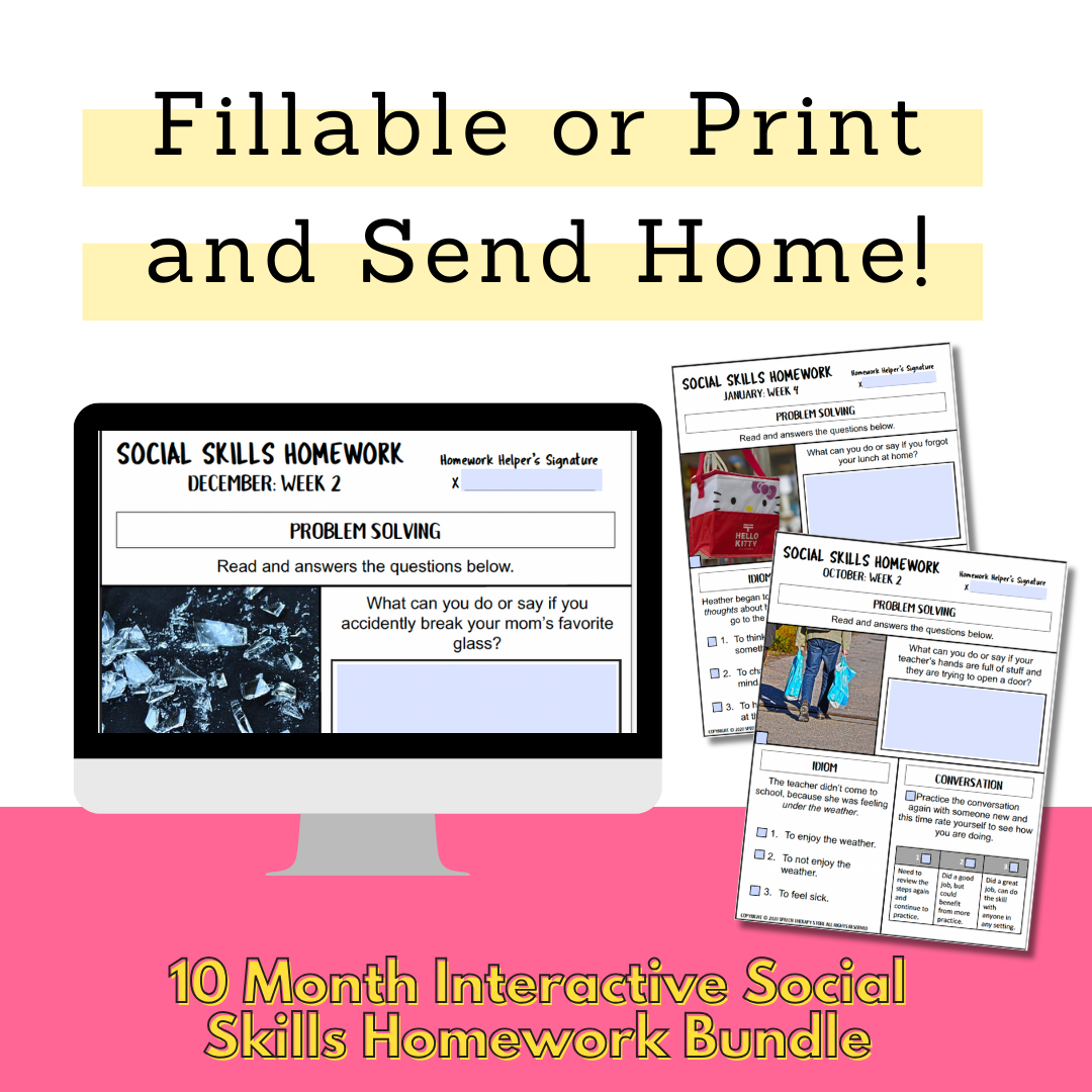 10 Month Social Skills Homework Bundle – Speech Therapy Store