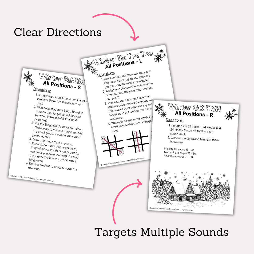 Fun Winter Snow Themed Speech Therapy Games Easy Worksheets – Speech ...