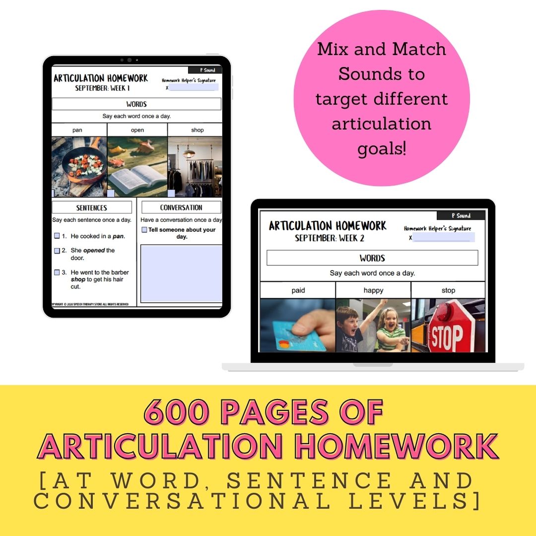 10 Month Articulation Homework – Speech Therapy Store