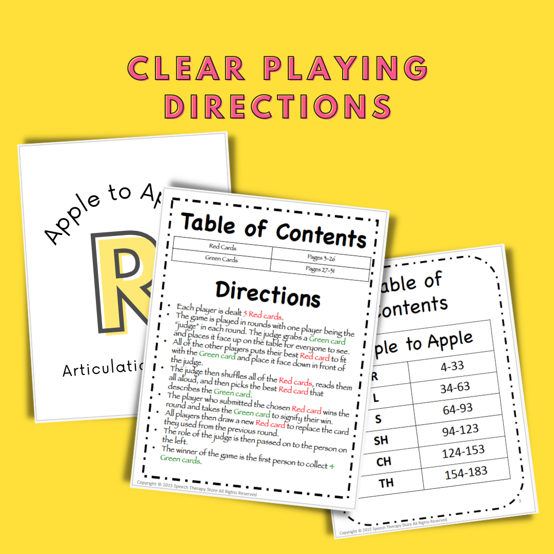 Articulation Apple to Apple Game – Speech Therapy Store