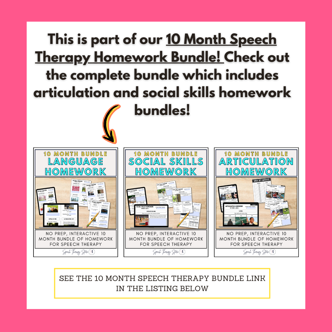 10 Month Social Skills Homework Bundle – Speech Therapy Store